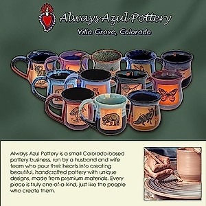 ALWAYS AZUL POTTERY Hummingbird Mug with Spoon in Avocado Green - Handmade Ceramic Coffee Mug - Stylish and Unique Handcrafted Artistic Drinkware - Polished Clay Cups, Great for Coffee, Tea, & More