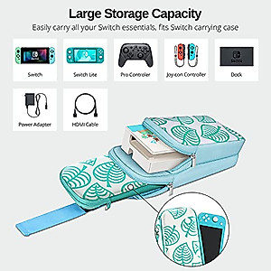 TNP Switch Bag, Travel Bag Compatible with Nintendo Switch & Switch Lite - Shoulder Bag Travel Case Cute Portable Carrying Backpack for Animal Crossing Games Accessories Console & Dock Charger - Blue