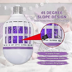 2 Pack Bug Zapper Light Bulbs, 2 in 1 Mosquito Light Bulb, Flying Insect Trap UV LED Lamp for Patio and Indoor