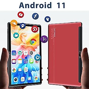 DUODUOGO Tablet with Keyboard, 2 in 1 Tablet 10 inch Android 11 Tablet, Quad-Core Processor, 64GB+4GB, 128GB Expandable, 2.4+5G WiFi, Dual Camera, 6000mAh, Bluetooth, FM (Red)