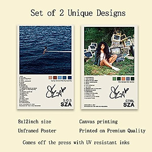 SZA Poster Home Decor Singer Music Ctrl Album SOS Cover Signed Limited Edition Canvas Wall Art Picture Print Bedroom Decorative Painting Souvenir Collection Gift (C,2P 8x12in Unframed)