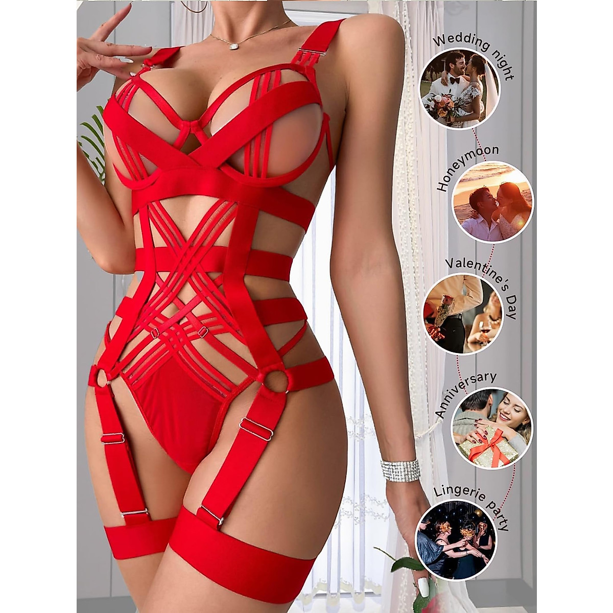 VUUEAN Womens Lingerie with Push Up Bra Support Bondaged Underwired Teddy Lingerie One Piece Babydoll (Color : Style-12, Size : Small)