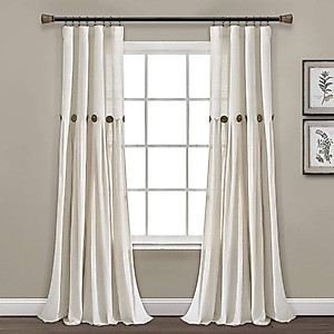 Lush Decor Linen Button Window Curtain Panel, Single, 40" W x 84" L, Off White - Country Curtains - Rustic Decor - Color Block Modern Farmhouse Curtains For Living Room, Bedroom & Dining Room