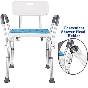 HappyNites Shower Chair with Rails - Shower Seat with Arms for Seniors with Tote Bag and Handles, Tall Shower Chair for Elderly, Handicap Tub Shower Seats for Adults (White Chair with Rail)