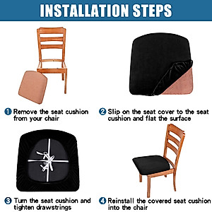 smiry Velvet Seat Covers for Dining Room Chair Set of 2, Stretch Fit Removable Washable Chair Seat Cushion Protector Slipcovers with Ties, Black