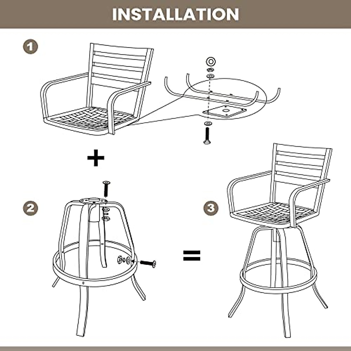 Pellebant Swivel Outdoor Bar Stools Set of 2, Patio Bar Dining Chairs with Cast Aluminum Frame, Sunbrella Cushion, Easy to Install, Champagne