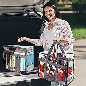 Fixwal 4 Pack Clear Clothes Storage Bags Vinyl Organizers with Sturdy Zippers Reinforced Handle Plastic Moving Totes for Comforters, Blankets, Linen, Bedding, Duvet, Transparent Space Saver Containers