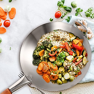 Kichvoe Round Bottom Carbon Steel Wok Pan，Carbon Steel Pow Wok，Wok And Stir Fry Pans For Home and Professional Cooking-12.5Inch