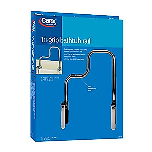 Carex Tri-Grip Bathtub Rail with Chrome Finish - Bathtub Grab Bar Safety Bar For Seniors and Handicap - For Assistance Getting In and Out of Tub, Easy to Install on Most Tubs