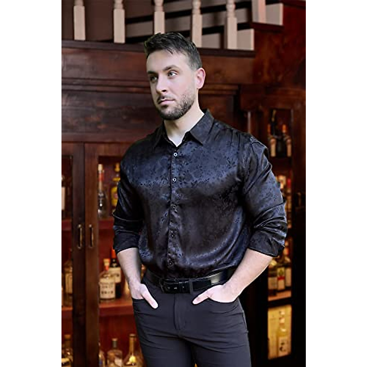 COOFANDY Mens Floral Rose Printed Long Sleeve Dress Shirts Prom Wedding Party Button Down Shirts