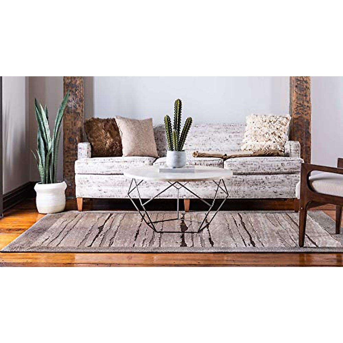 Unique Loom Outdoor Collection Transitional Indoor & Outdoor Casual Carved Tonal Border Area Rug, 6' 0" x 9' 0", Brown/Beige