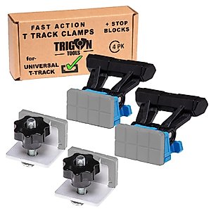 T-Track Clamps for woodworking, T Track accessories, for T-Track Profile (3/4’’ * 3/8’’) | Stop Blocks | Inline Auto Adjust Quick Release Woodworking Clamps, for Routers, Drill press, Table saws, 4pc