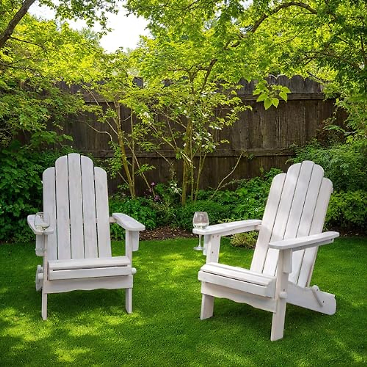 Walker Edison Sully Classic Solid Acacia Wood Outdoor Folding Adirondack Chair, 38 Inch, White Wash