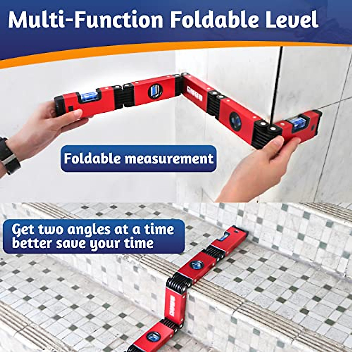 28 Inch Multi-Function Foldable Level,Magnetic Level tool, Measuring Tool with 4 Easy to Read Level Bubbles,Precise Leveling Tool for Carpenters,Woodworkers,Homes