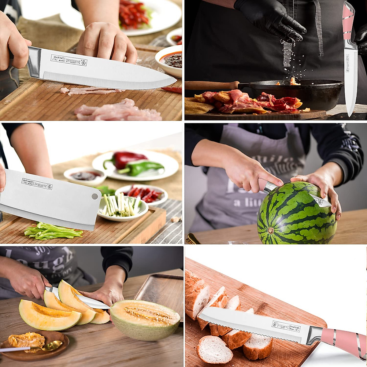 YF-TOW Knife Block Set, Kitchen Knife Set with Stand, 9 PCS Pink Sharp Stainless Steel Knife Set with Chef Knife,Bread Knife,Carving Knife,Scissors and Knife Sharpener (Pink)