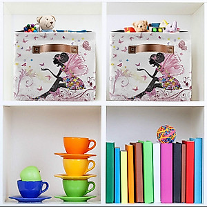 ALAZA Decorative Basket Rectangular Storage Bin, Flower Fairy in The Environment of Butterflies Organizer Basket with Leather Handles for Home Office