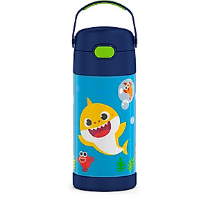 THERMOS FUNTAINER Water Bottle with Straw - 12 Ounce, Baby Shark - Kids Stainless Steel Vacuum Insulated Water Bottle with Lid