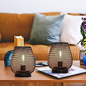 NEEDOMO Battery Operated Lamp LED Table Lamp, Set of 2 Metal Cage Cordless Lamps with Timer, Vintage Outdoor Lantern Lamp for Weddings Patio Shelf Living Room Indoors Outdoors Decor
