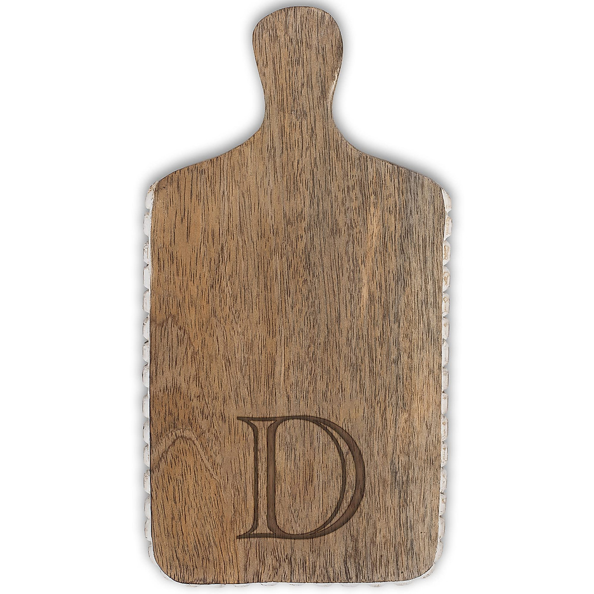 Mary Square Monogrammed D Rustic Mini 10 x 6 Mango Beaded Serving Cutting Board with Handle