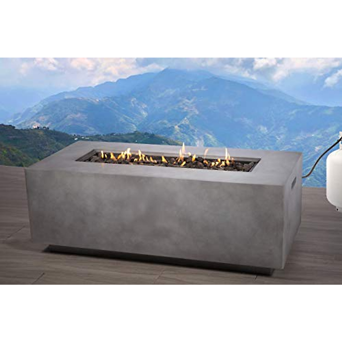 Living Source Propane Outdoor Fire Pit [CM-1012C] | Rectangular Gas Fire Table Table for Balcony,Courtyard, Balcony,Terrace and BBQ |Low Height Fireplace| (Natural Concrete, Size:- 6" Hx42 Wx20 D)