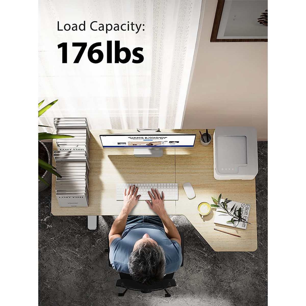 Totnz Electric Standing Desk, Height Adjustable Sit Stand up Desk, L-Shaped Memory Home Office Desk with Hook, 55 x 34 inch