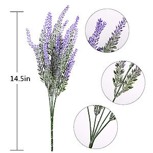 Veryhome 8 Bundles Artificial Flowers Outdoor Lavender Bouquet Fake Lavender Plant for Wedding Home Garden Decor