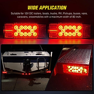 Nilight TL-20 2PCS Submersible Kit Low Profile Rectangular LED Stop Tail Turn Signal Side Marker Light on 12V RV Pickup Trucks Marine Boats Trailers, 2 Years Warranty,Red, White, Black