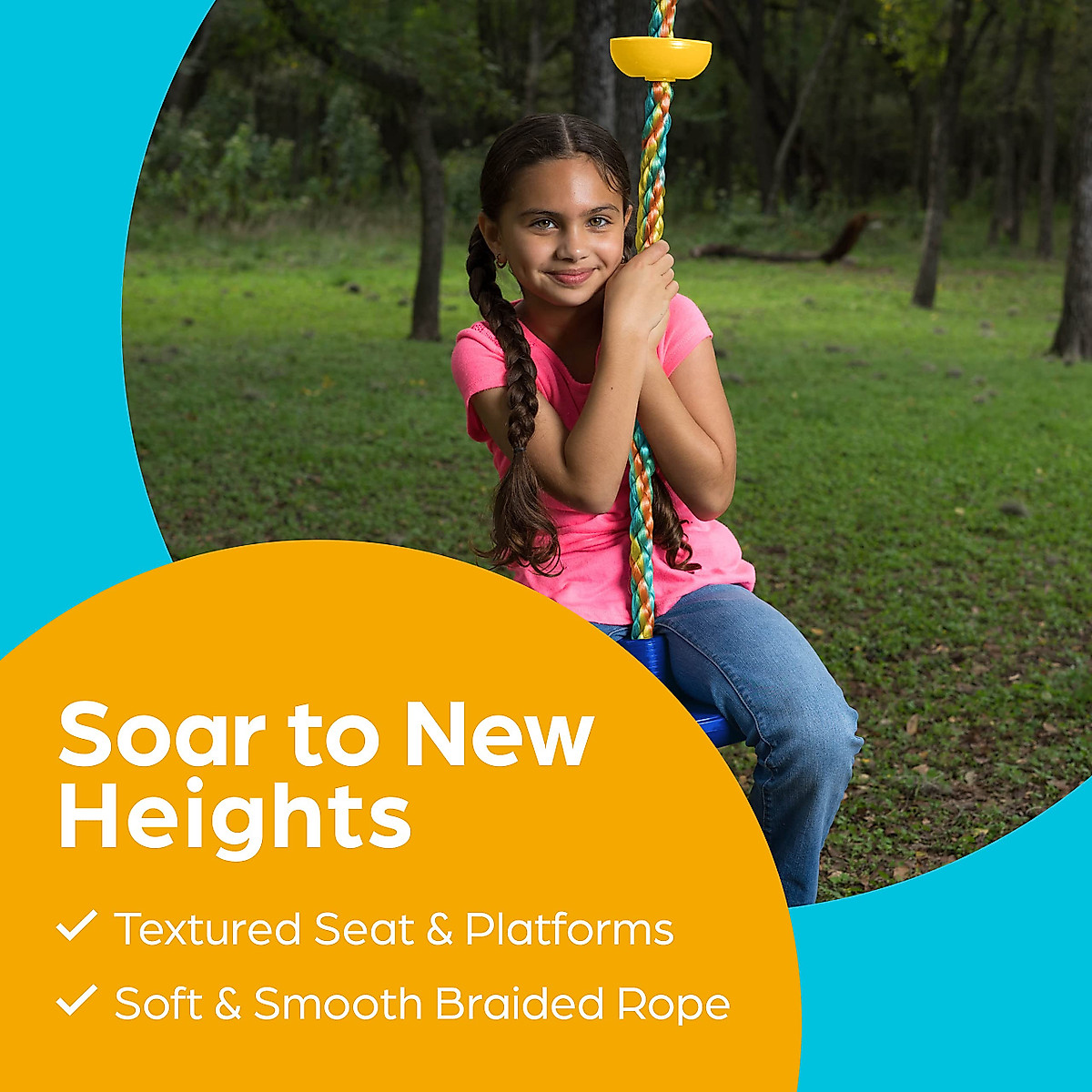 Jungle Gym Kingdom Tree Swing for Kids - Single Disc Seat and Rainbow Climbing Rope Set w/Carabiner and 4 Foot Strap - Treehouse and Outdoor Playground Accessories - Red