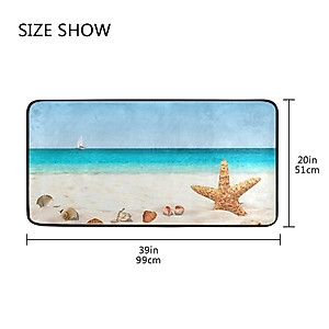 Beach Starfish Kitchen Rug, Door Mat Bath Rug Home Decor Floor Mat Non-Slip Carpet for Kitchen Living Bedroom 39 x 20 Inch