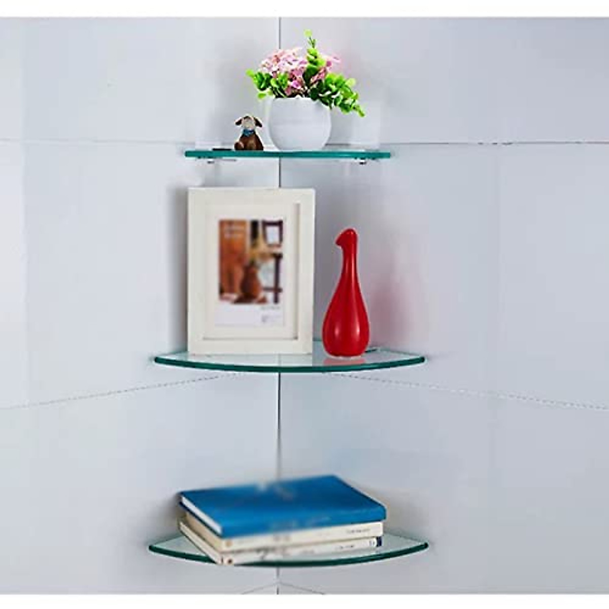 RVCREA Bathroom Shelves Tempered Glass Corner Shelf 8MM-Thick Wall Mount Glass Shower Shelf, Stainless Steel Accessories (Size : 18cm/7in)