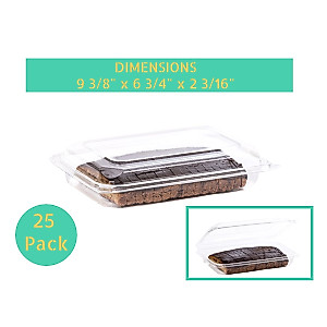 Smygoods clear plastic disposable container flat top, Disposable Plastic Sturdy Hinged Containers, [25 Pack] Dimensions: 9 3/8" x 6 3/4" x 2 3/16"