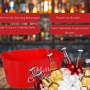 LSM Christmas Sentiment Oval Buckets, Plastic Basket with Handles Decorative Storage Drink Cooler Party Beverages Candies Vegetable Toys Bucket for Kitchen & Cabinet Organizer Set of 2 with Oggetto