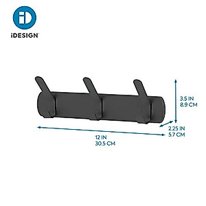 iDesign Holden Steel Triple Double Wall Mount Storage Organizer Closets, Bedrooms, Bathrooms, 12" x 2.3" x 3.61", 3 Hook Rack