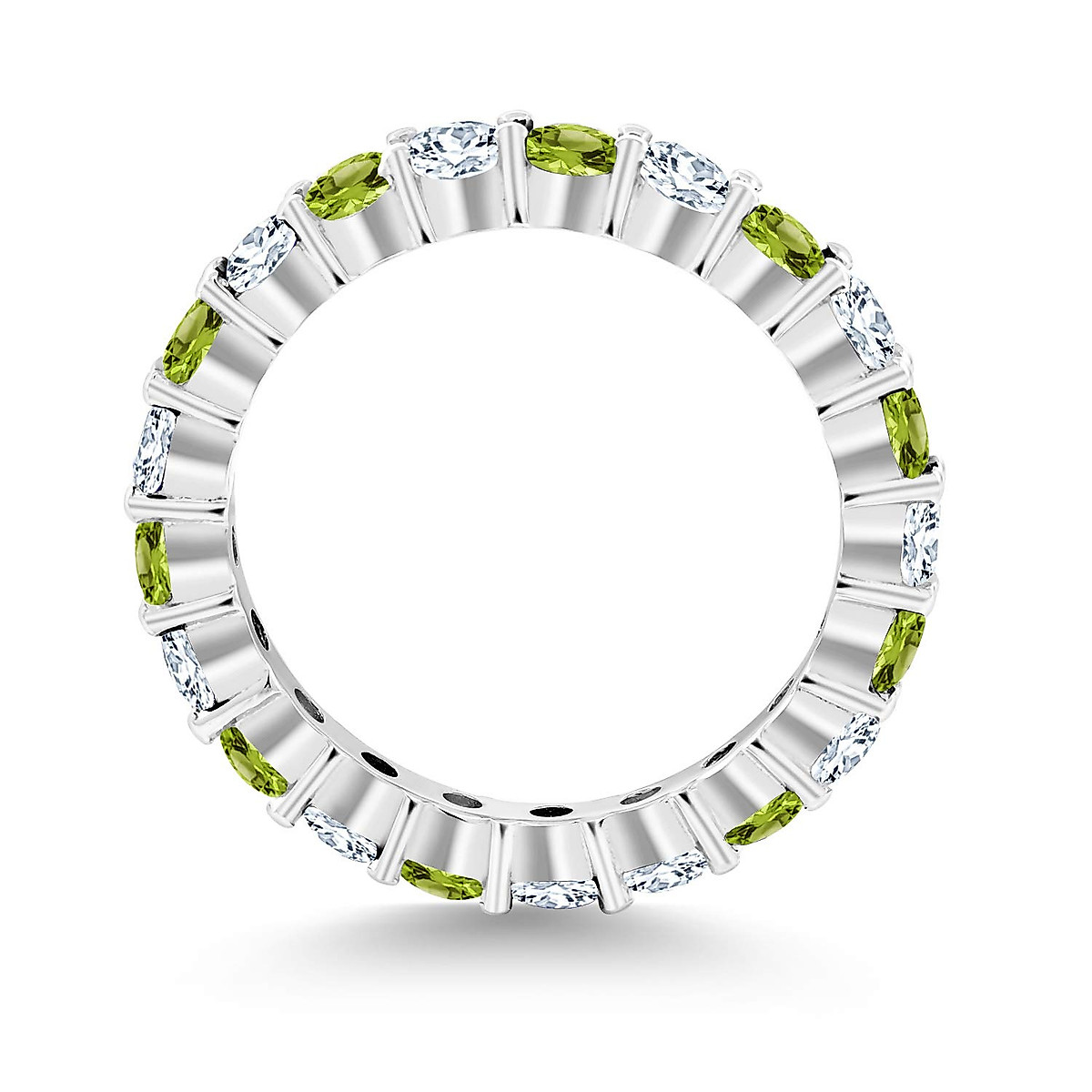 Gem Stone King 925 Sterling Silver Green Peridot Eternity Band Ring For Women (2.50 Cttw, Round Gemstone Birthstone, Available In Size 5, 6, 7, 8, 9)