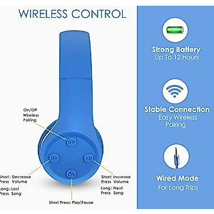 Nenos Bluetooth Kids Headphones Wireless Kids Headphones 93dB Limited Volume Wireless Headphones for Kids Boys Girls School Headphones Classroom (Blue L)