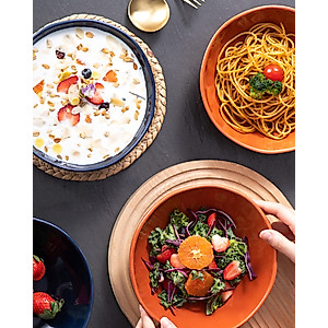 HENXFEN LEAD Ceramic Bowls Set of 4 for Salad, Cereal, Soup, Pasta - 7 Inch Stoneware Ramen, Noodles Bowls for Serving 24 Oz, Microwave & Oven, Dishwasher Safe, Scratch Resistant, Brown