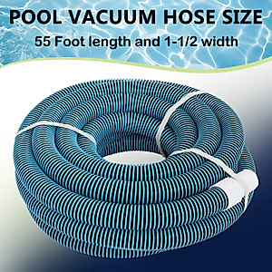VINGLI 1-1/2-Inch by 55-Feet Pool Hose Commercial In-Ground and Above-Ground Pool Swimming Pool Vacuum Hose, Blue