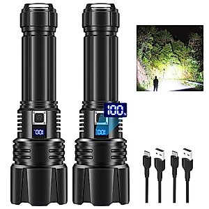 polisak Rechargeable Flashlight High Lumens LED Flash Light - 250000 Lumens, 5 Lighting Modes, IPX7 Waterproof 5000mAh Flashlights for Camping Emergency Outdoor