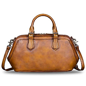 Genuine Leather Bags for Women Top Handle Handmade Handbag Vintage Style Crossbody Purses (Brown)