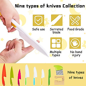 28 Pcs Plastic Toy Kitchen Tools Sets for Kids - Safe Knives Set with Cutting Board,Crinkle Serrated Edges/Wooden Cutter, Fruit Vegetable Mold/Peeler, Kids Knifes for Cooking with Protective Clothing