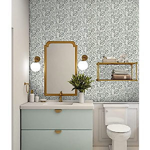 Green leaf wallpaper Green peel and paste wallpaper Self-adhesive wallpaper Green wallpaper Modern natural leaf wallpaper Waterproof removable leaf wallpaper Home decoration wallpaper 17.7”×197”