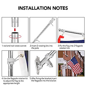 Yeesun Flag Pole,6FT American Flag Pole & Bracket-Flagpoles for 3 x 5 Flags Holder for House Porch & Outdoor,Tangle Free and Wall Mount Flag Pole Kit (Without Flag,Black)