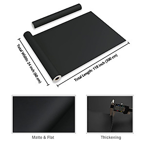 CRE8TIVE Black Wallpaper Peel and Stick Modern 24"x118" Wide Self Adhesive Matte Black Contact Paper for Countertops Waterproof Decorative Thick Black Vinyl Roll for Kitchen Bedroom Walls Cabinets