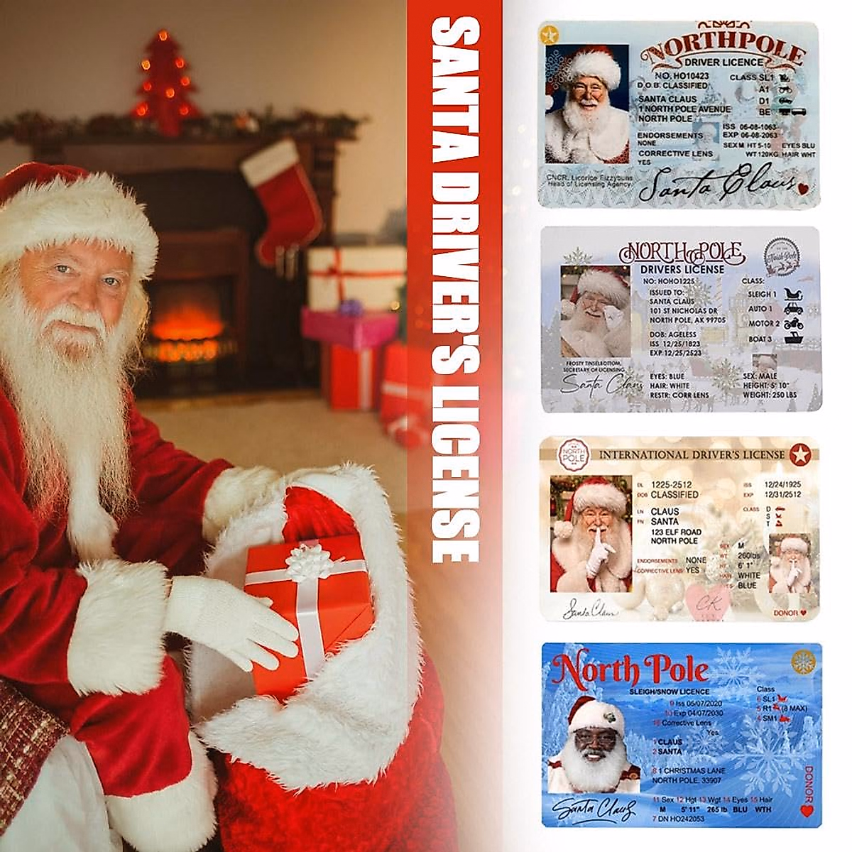 Santa Claus Lost Drivers License Christmas Decorations,Novelty Santa Sleigh Flying License ID Card,Santa Claus Card Flight License Christmas Eve Key Box Gift Xmas Tree Ornament