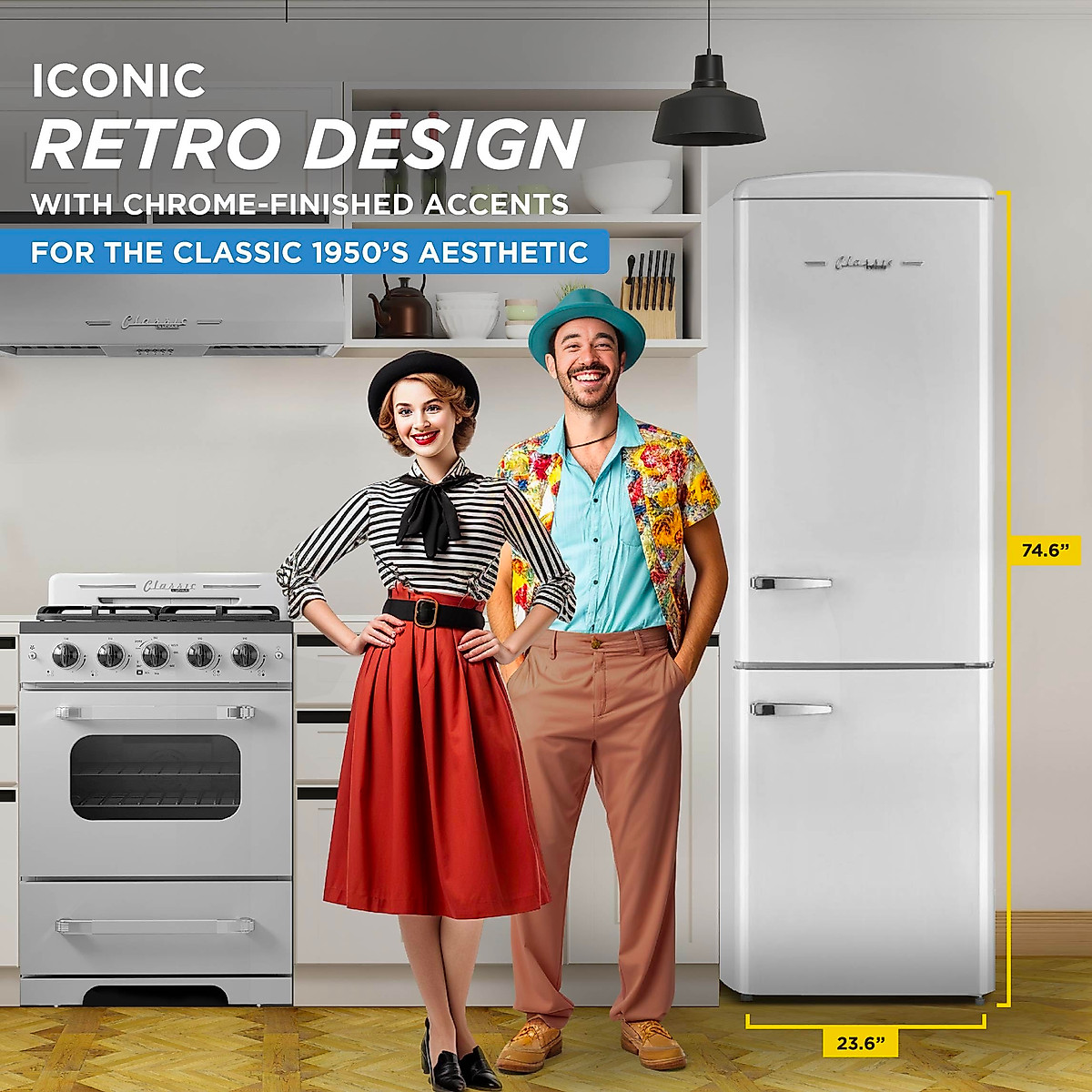 Unique Appliances UGP-330L W AC Classic Retro Refrigerator Electric Bottom-Mount Fridge with Intuitive Control Panel, 4 Glass Shelves, and 3 Freezer Drawers, Frost-Free, 12 cu./ft, Marshmallow White