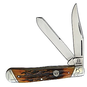 Rough Rider Brown Stag Bone Handle Trapper Stainless Open Folding Blades Pocket Knife 1789 Outdoor Survival Hunting Knife for Camping by Survival Steel