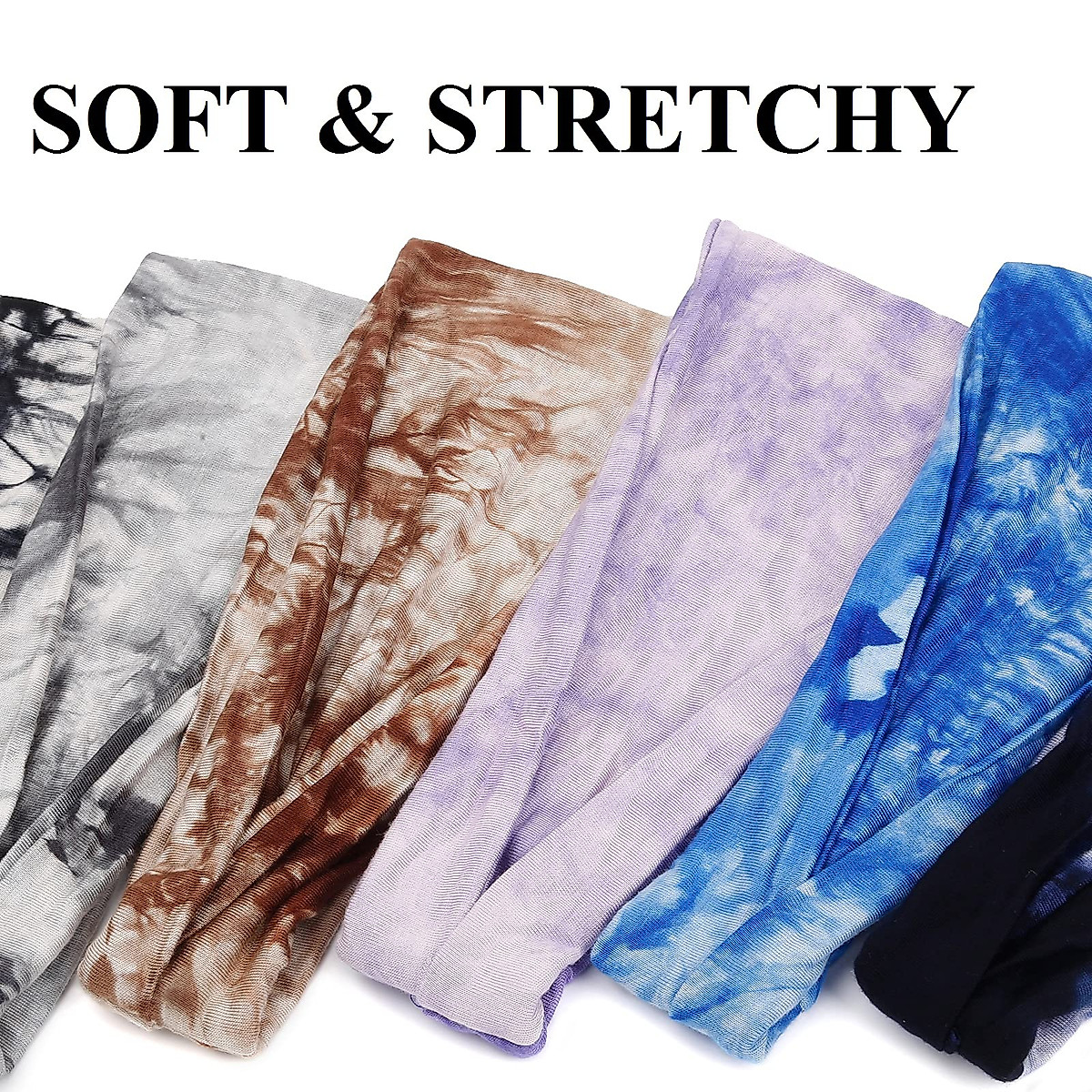 Huachi Headbands for Women Athletic Sweat Bands Tie Dye, Boho Head Bands for Workout Running Yoga Sports, Wide Turban Head Wrap for Thick Fine Hair Fashion Summer Hair Accessories, 6 Pack