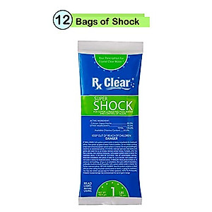 Rx Clear Super Shock for Swimming Pools | Chlorinator and Algaecide | 68% Calcium Hypochlorite Shock | Kill Pool Algae for a Crystal Clear Pool | One Pound Bags | 12 Pack