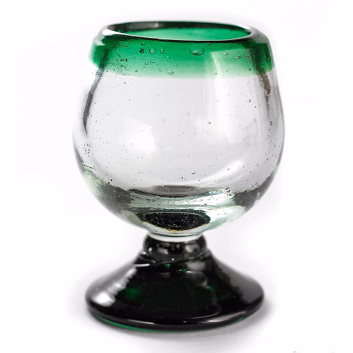 MEXTEQUIL - Authentic Mexican Tequila Hand Blown Shot Glasses - Set of 4-2 oz - Mini Glass Snifters - Heavy Base - Cognac (Green Rim)