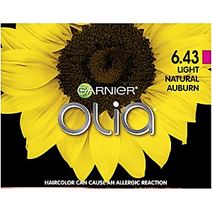 Garnier Olia Ammonia Free Permanent Hair Color, 100% Gray Coverage (Packaging May Vary), 6.43 Light Natural Auburn, Red Hair Dye, Pack of 1